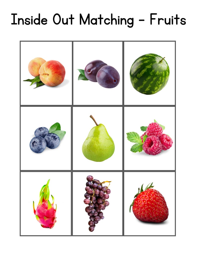 Fruit and Veggie Matching Cards, Inside Out Matching, Detail Matching ...