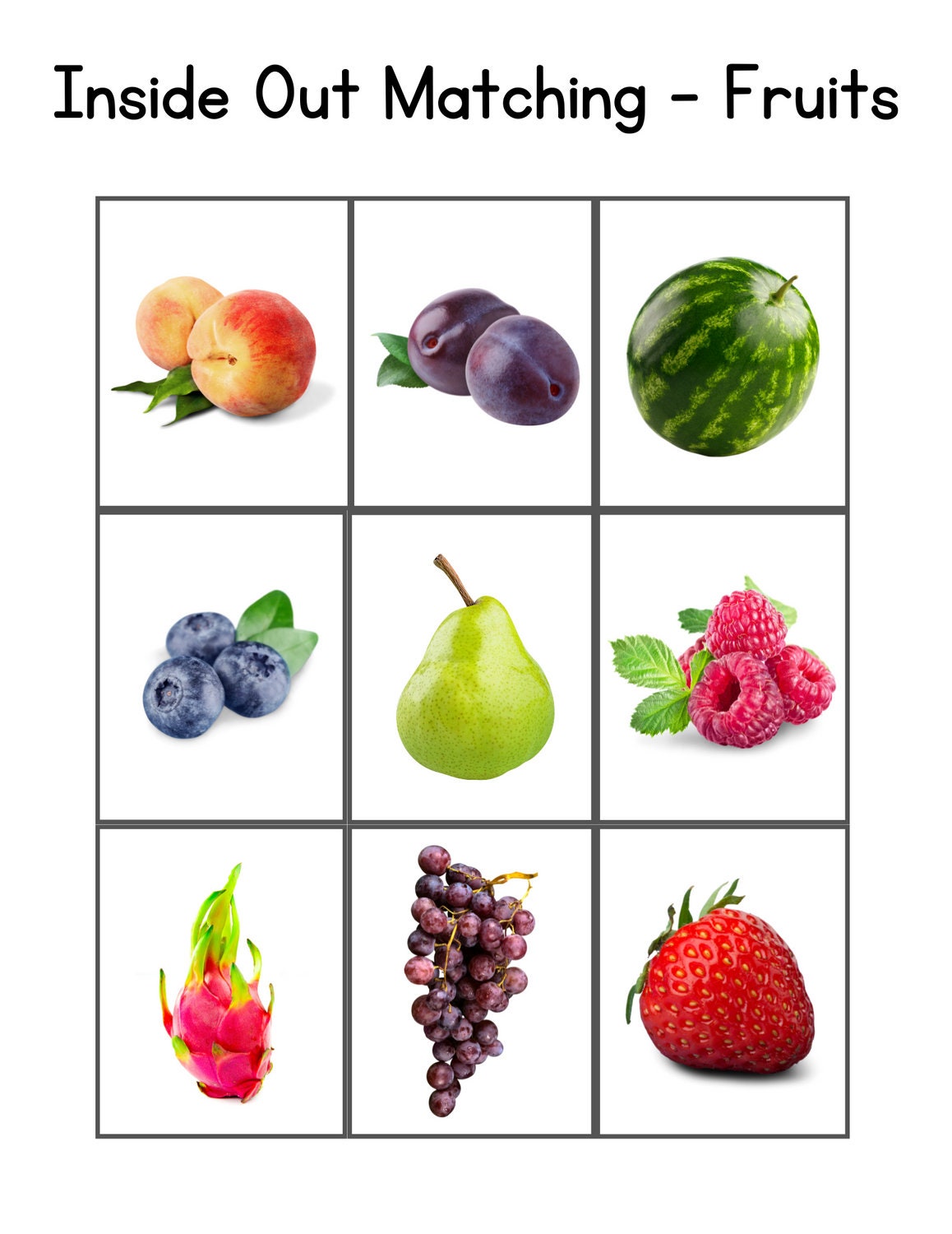 Fruit and Veggie Matching Cards, Inside Out Matching, Detail Matching ...