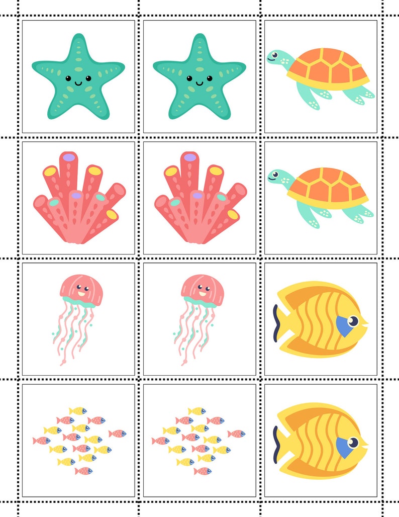 Under the Sea Matching Card Game, Memory Kids Activity, Printable ...