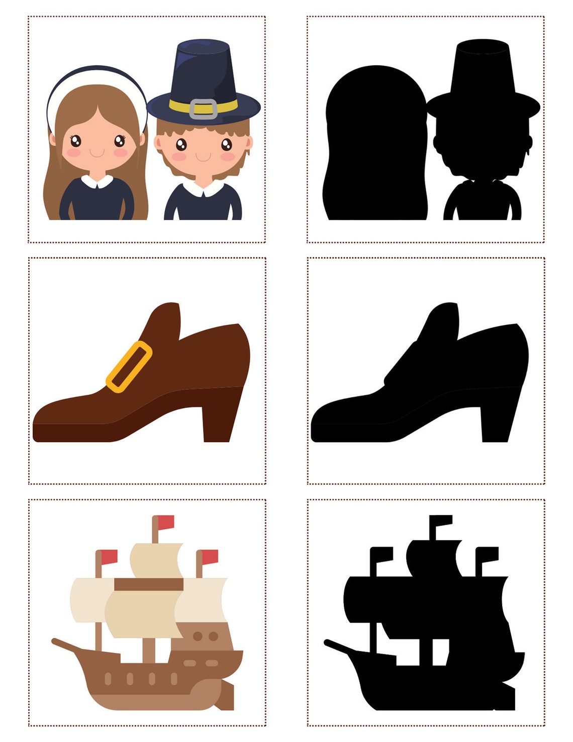 Printable Thanksgiving Matching Shadow Cards. Montessori Style ...