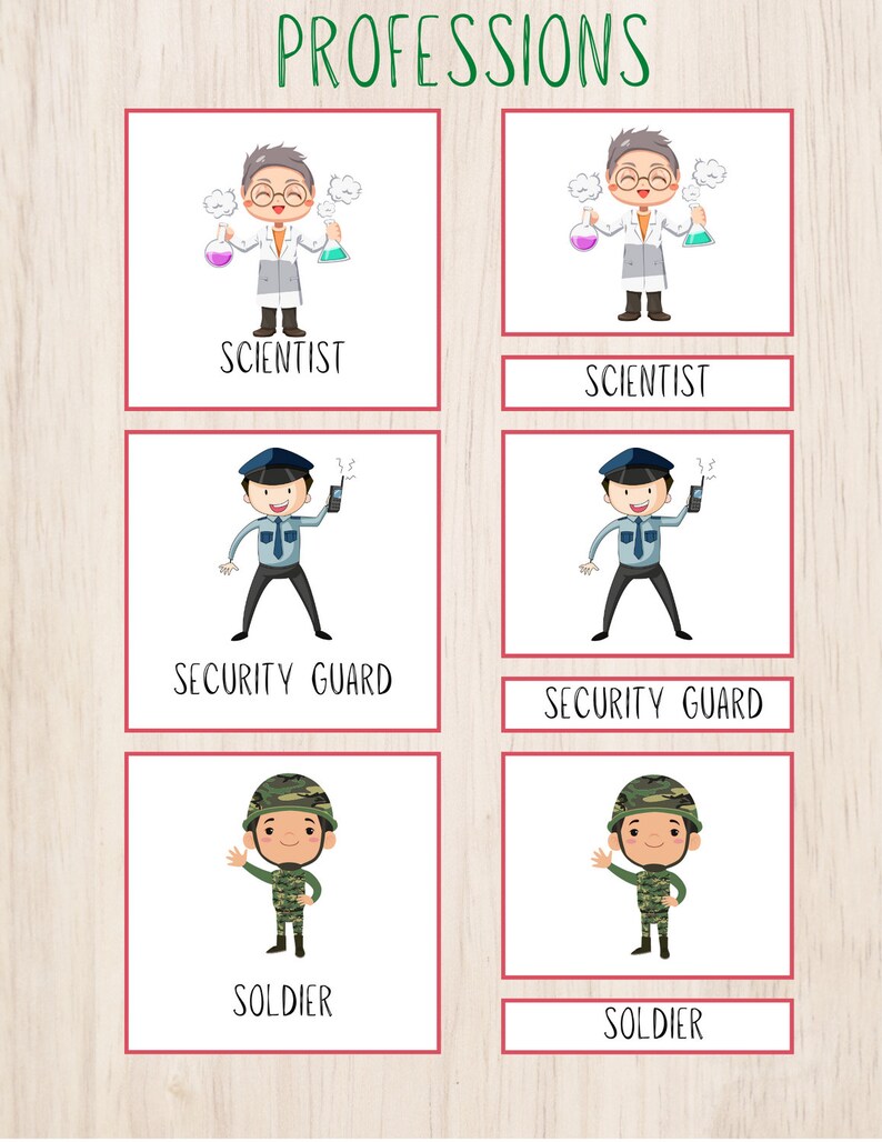 Printable Professions 3-part Cards, Matching and Reading Activity ...