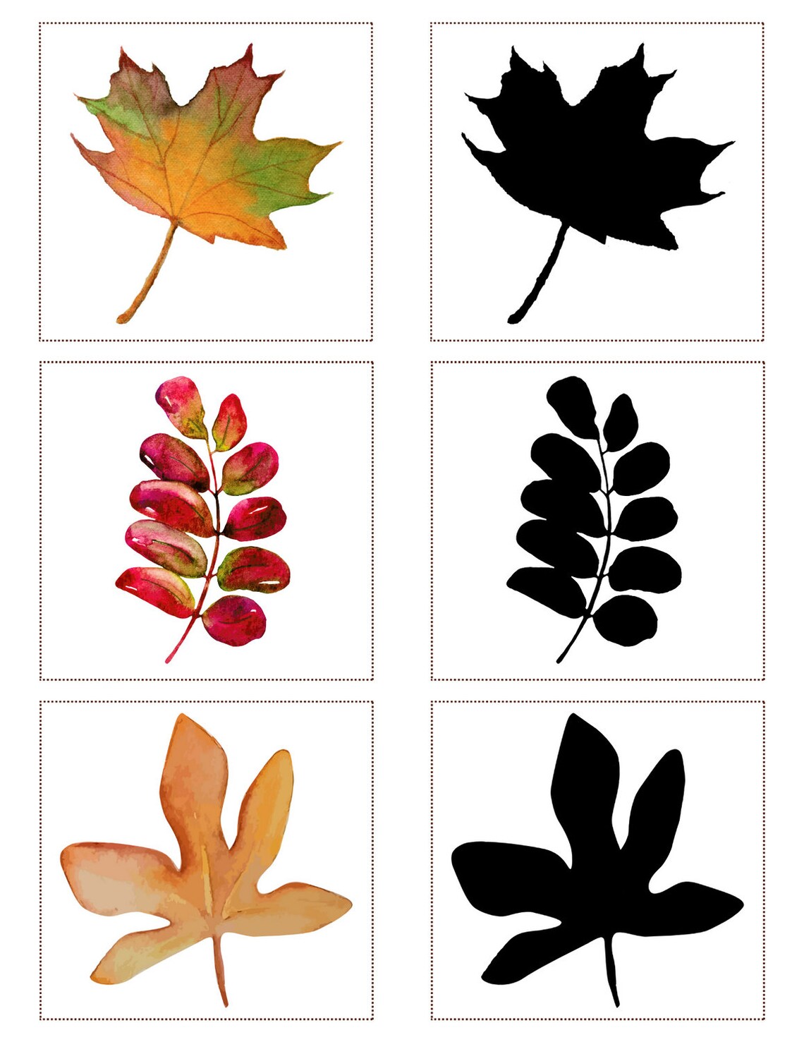 Printable Autumn Matching Shadow Cards. Montessori Style. Preschool and ...