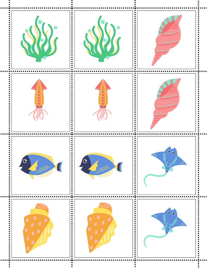 Under the Sea Matching Card Game, Memory Kids Activity, Printable ...