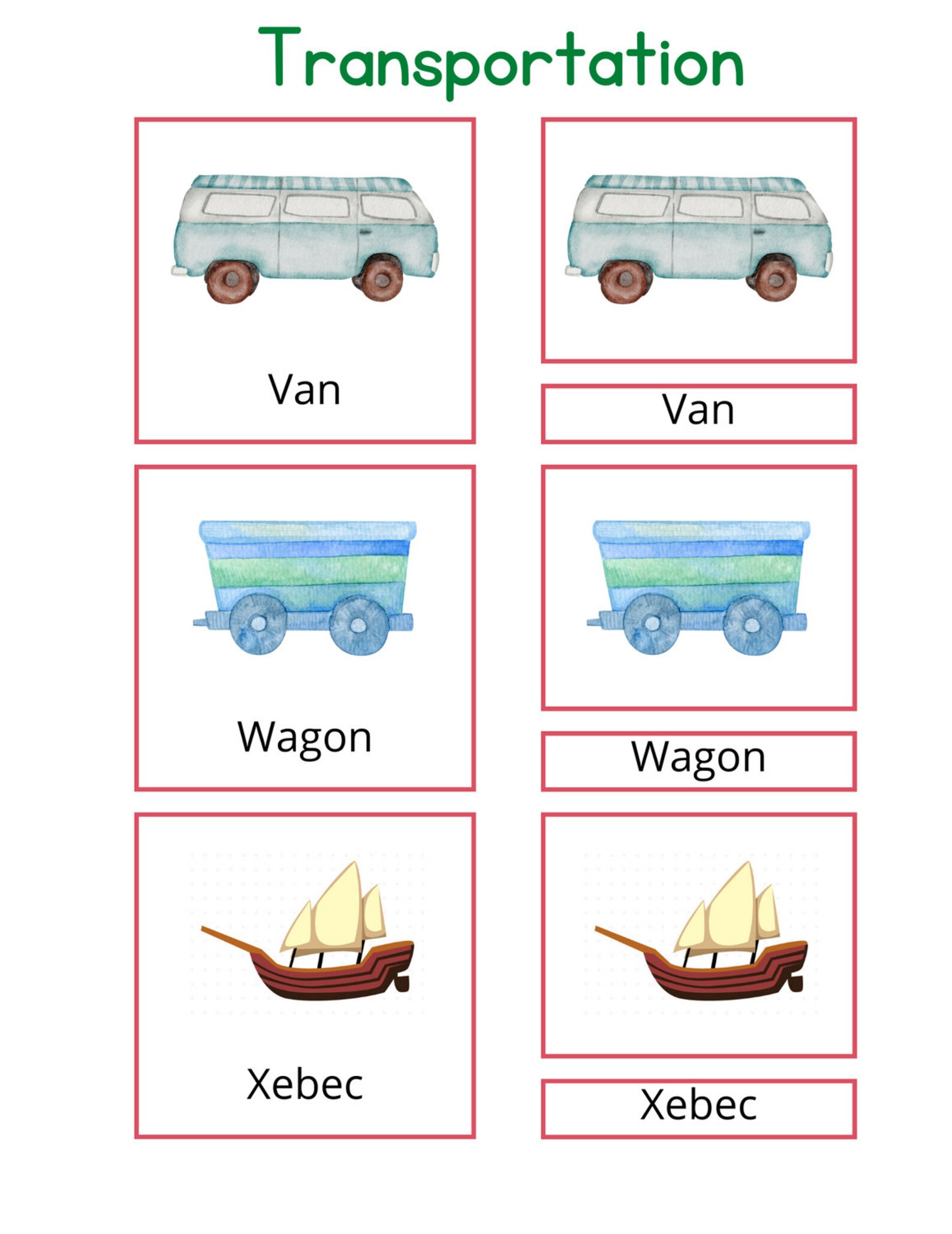 Printable Modes of Transportation A-Z Flashcards - Montessori Three ...