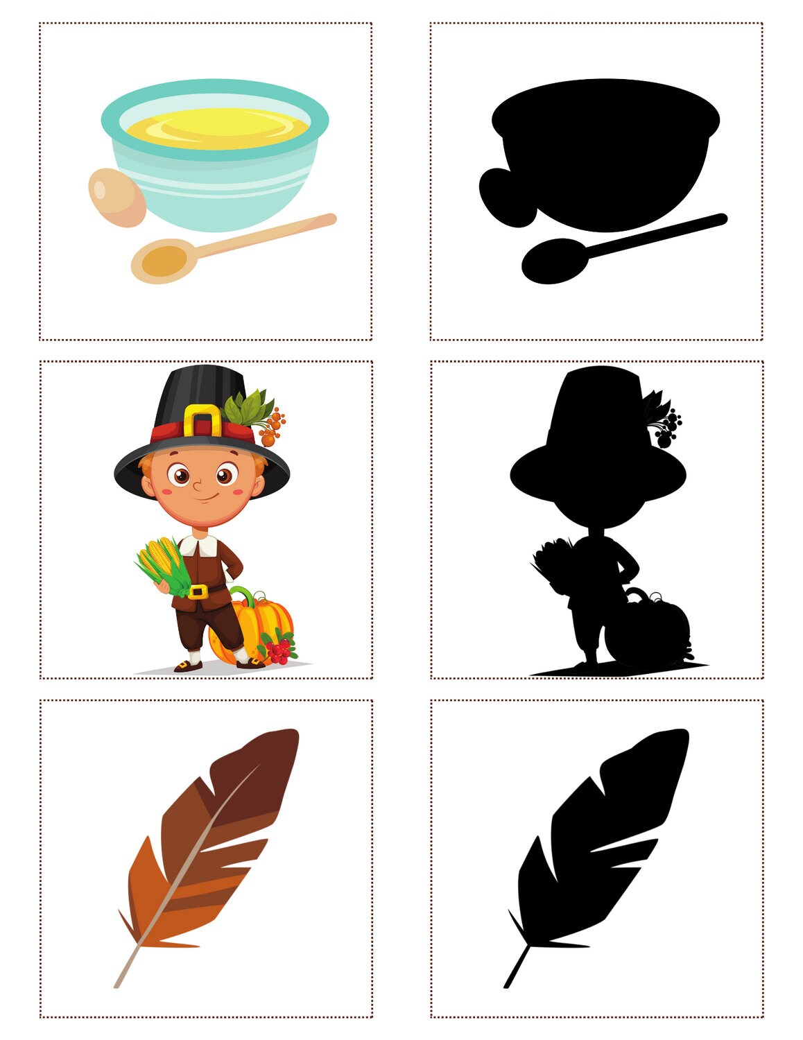 Printable Thanksgiving Matching Shadow Cards. Montessori Style ...