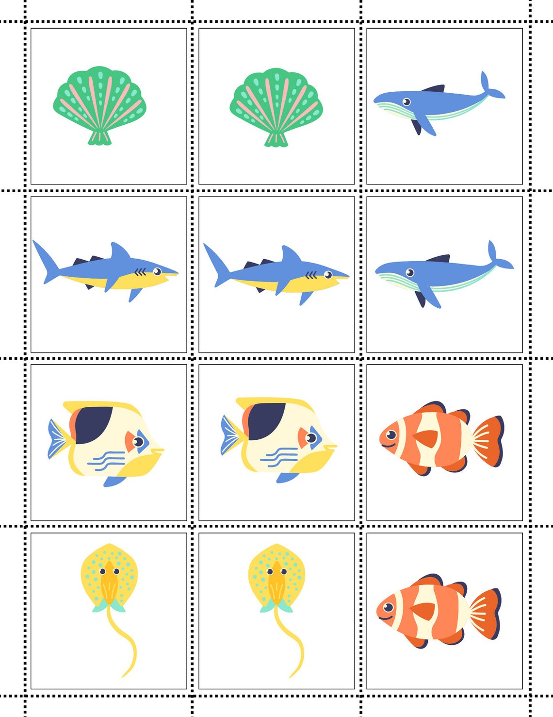 Under the Sea Matching Card Game, Memory Kids Activity, Printable ...