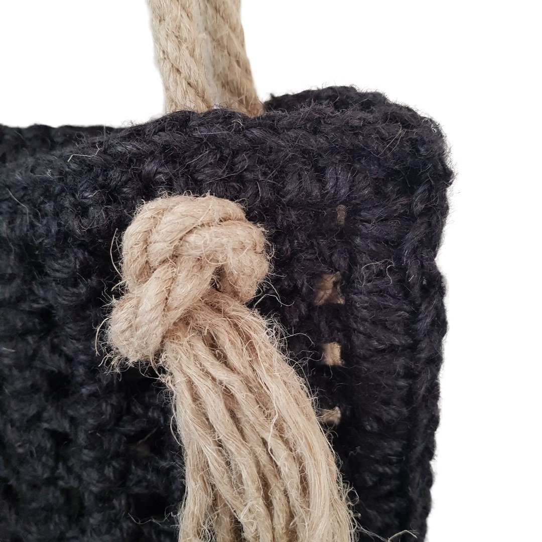 Black Jute Twine Bag With Hemp Rope Handles - Etsy
