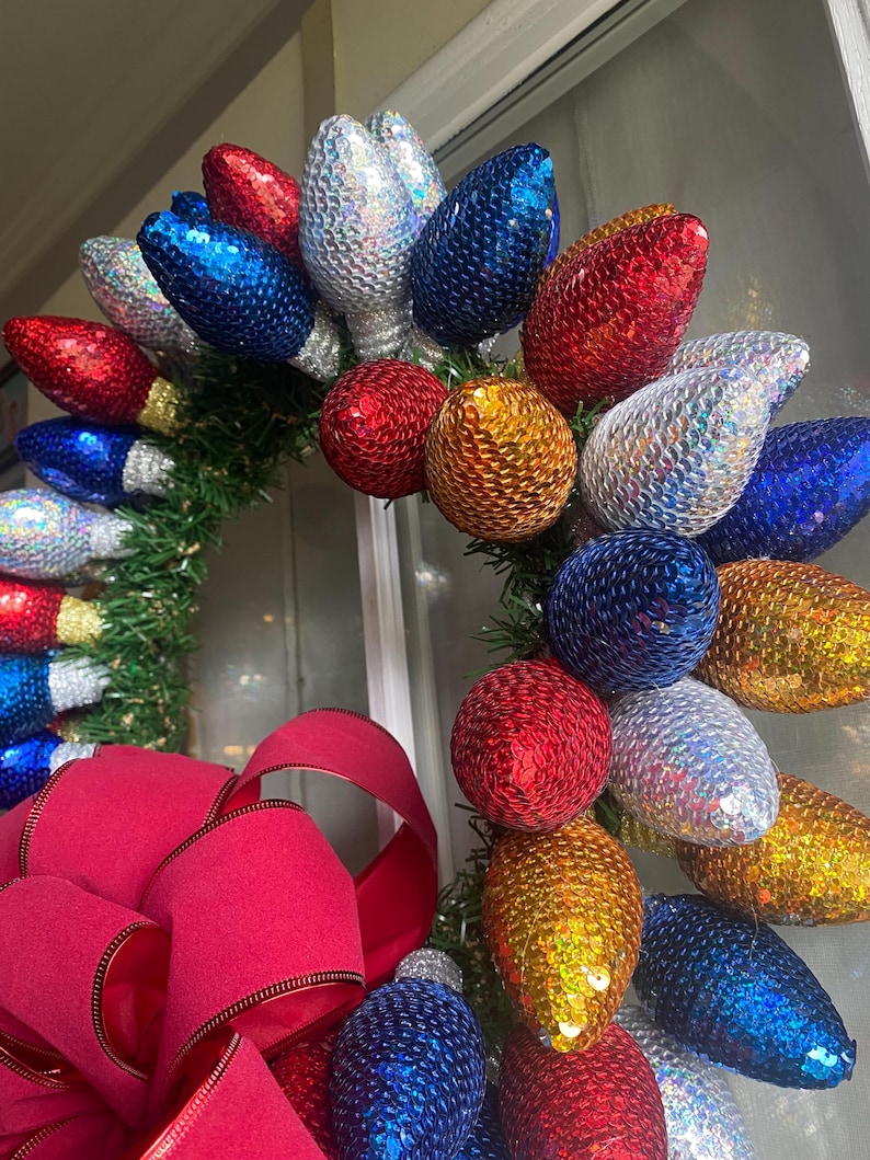 Christmas Vintage Style Sequences Lights Wreath With Velvet Bow - Etsy