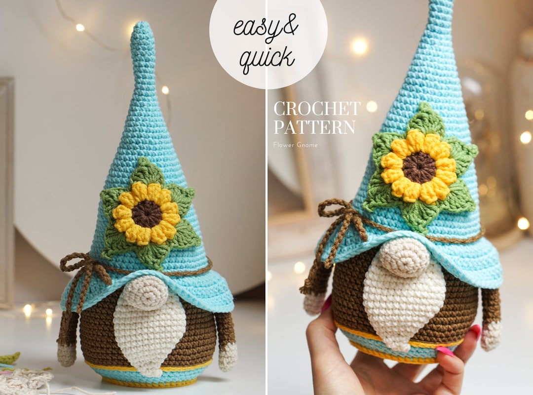 Crochet Patterns Flower Gnome, Easter Gnome, Sunflower Gnome, Crochet Gift Gnome - Etsy