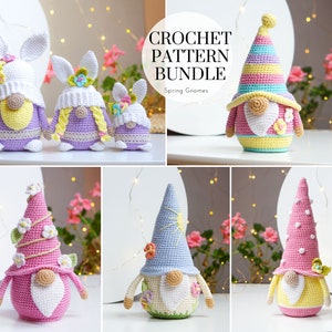 Bundle Crochet Patterns Spring Gnomes, Gnome Amigurumi Pattern, Crochet ...