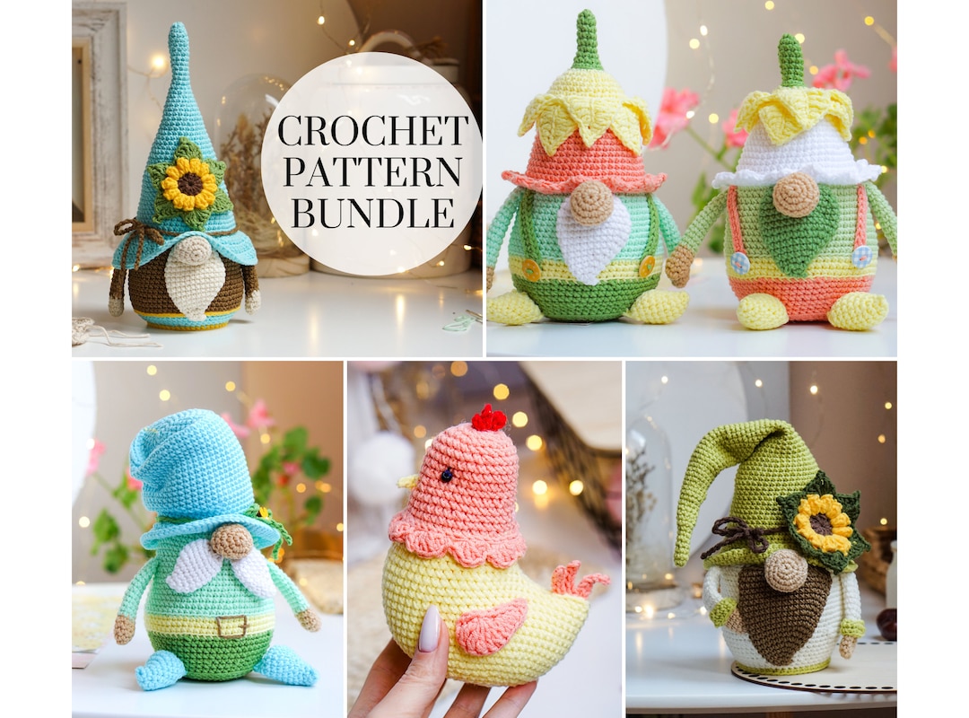 Bundle Crochet Patterns Spring Gnomes, Gnome Amigurumi Patterns ...