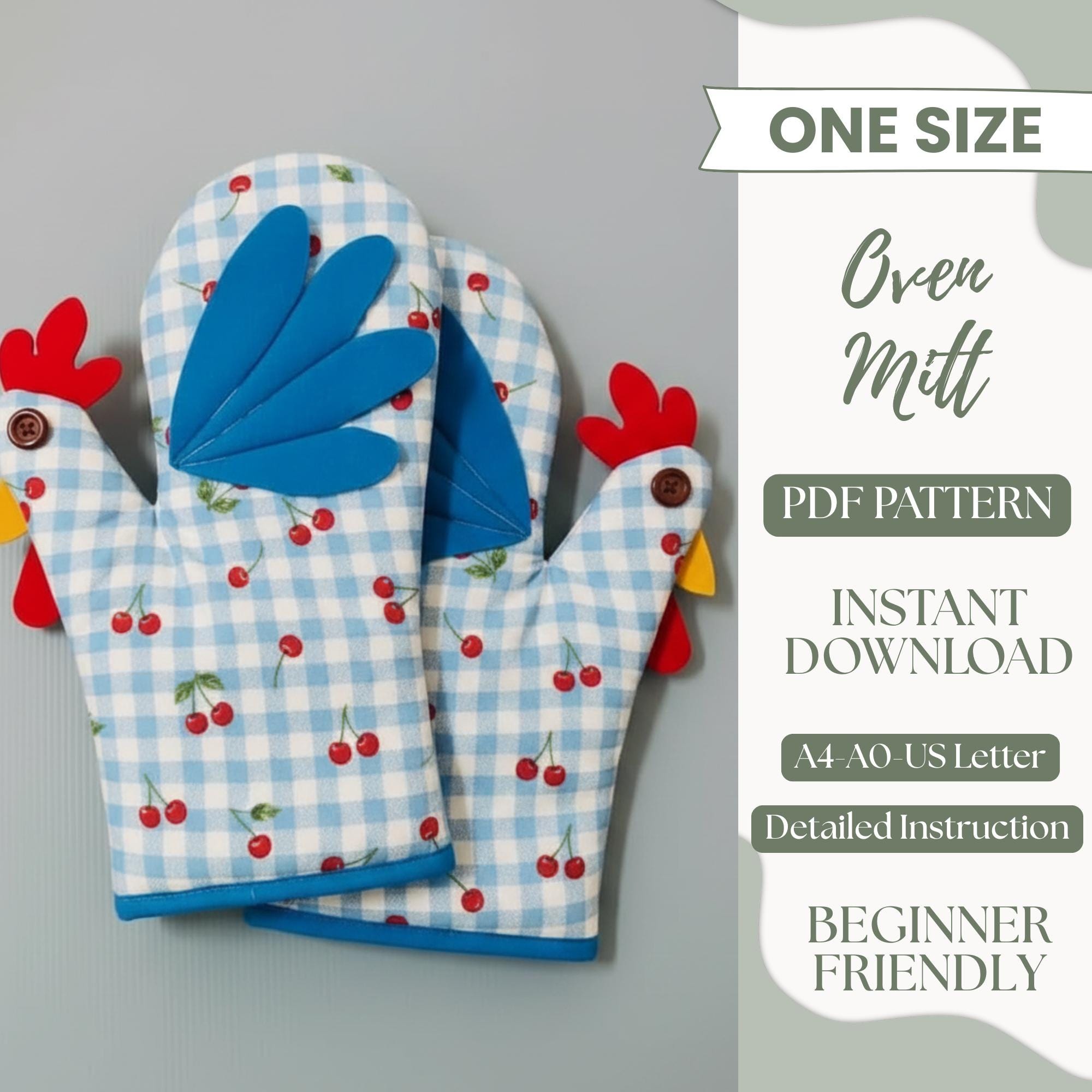 Chicken Oven Mitt Sewing Pattern PDF | Chicken Potholder Pattern ...