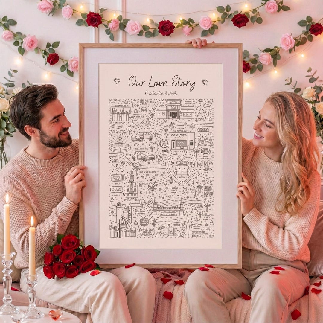 Custom Love Story Map Print | Wedding & Anniversary Relationship Map ...