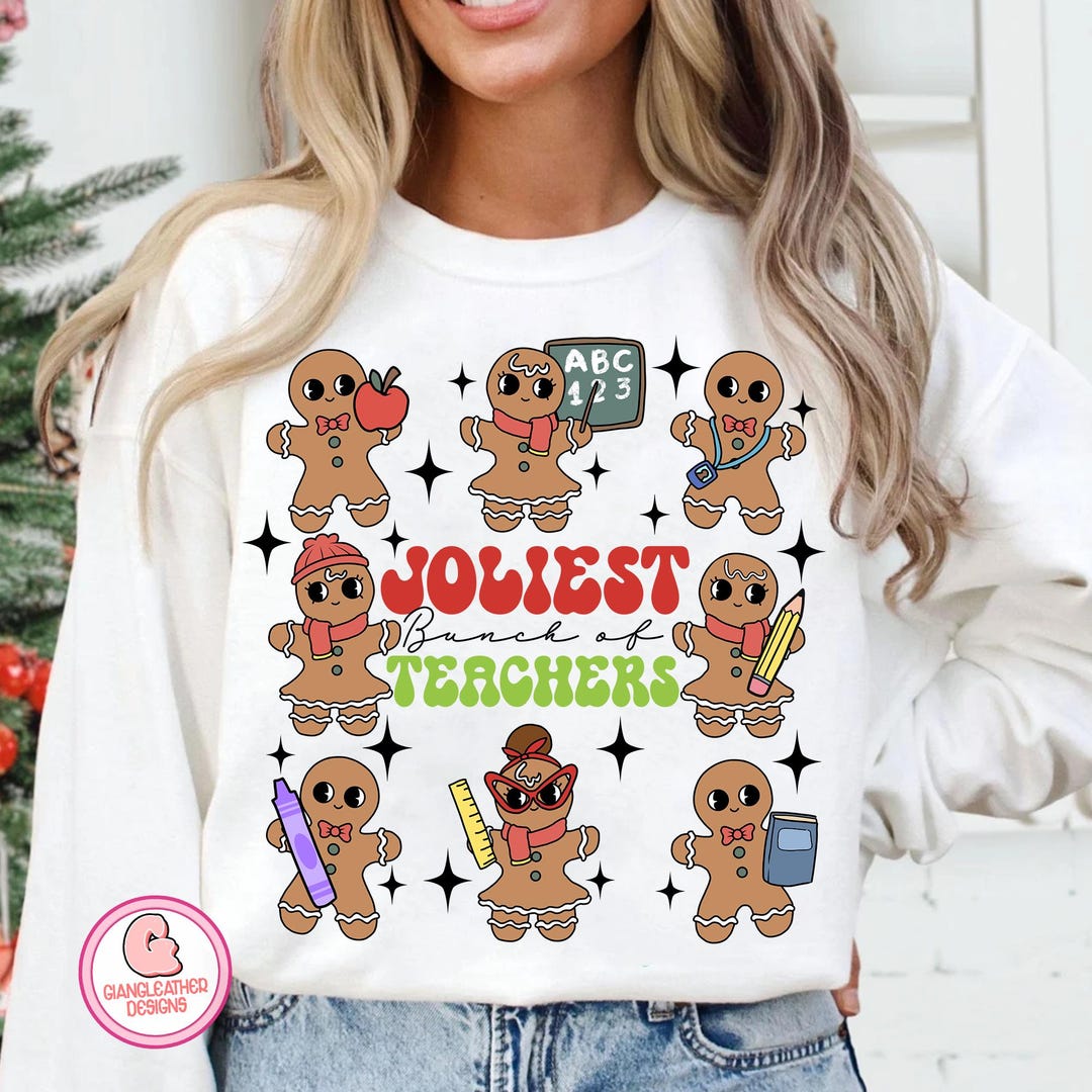 Teacher Gingerbread Png, Jolliest Bunch of Teachers Png, Retro ...