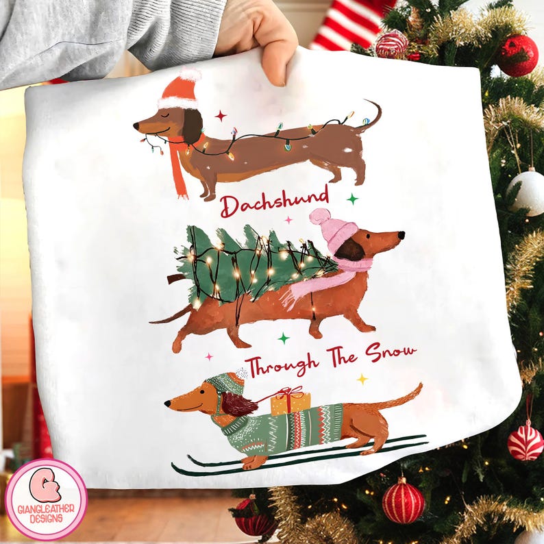 Dachshund Through the Snow Png, Merry Christmas Dachshund Dog, Retro ...