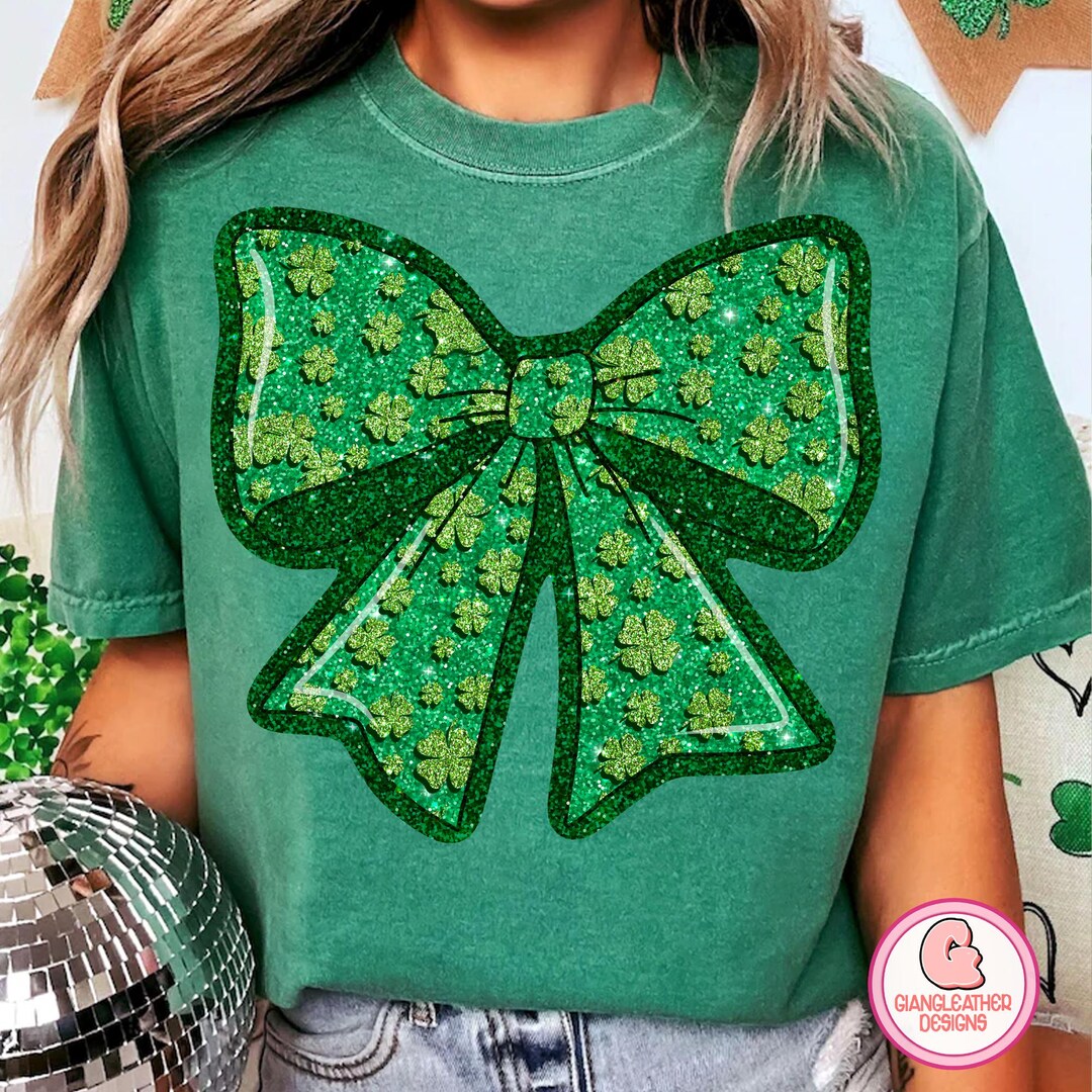 Glitter Shamrock Coquette Bow Png, Patrick Day Png, Shramrock Lucky Bow ...