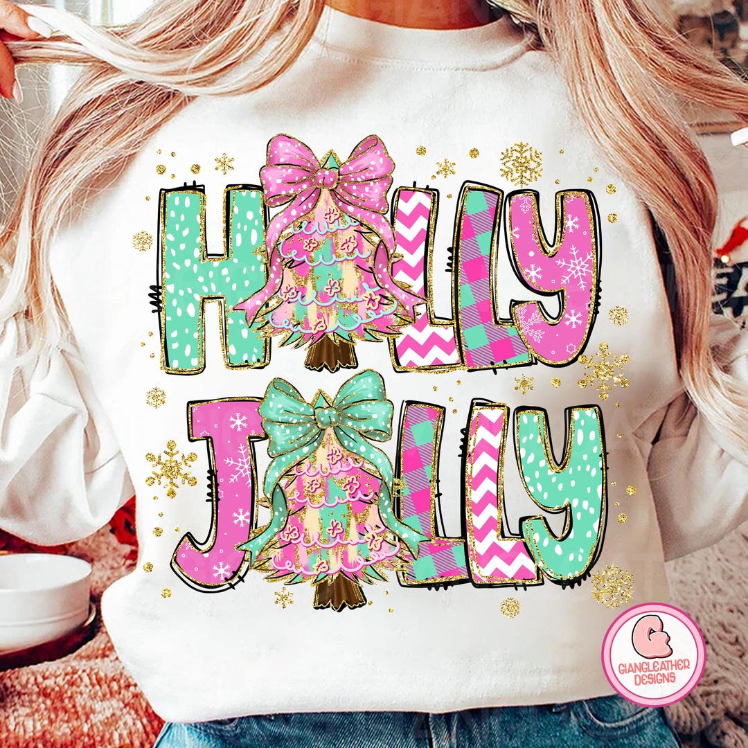 Glitter Holly Jolly Png, Colorful Brushstroke Christmas Tree Coquette ...
