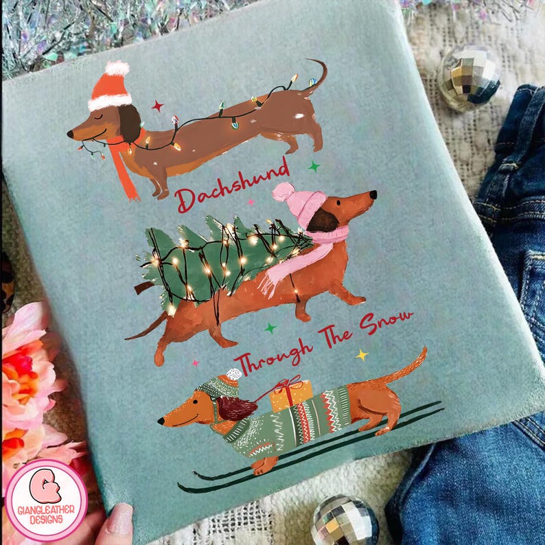 Dachshund Through the Snow Png, Merry Christmas Dachshund Dog, Retro ...