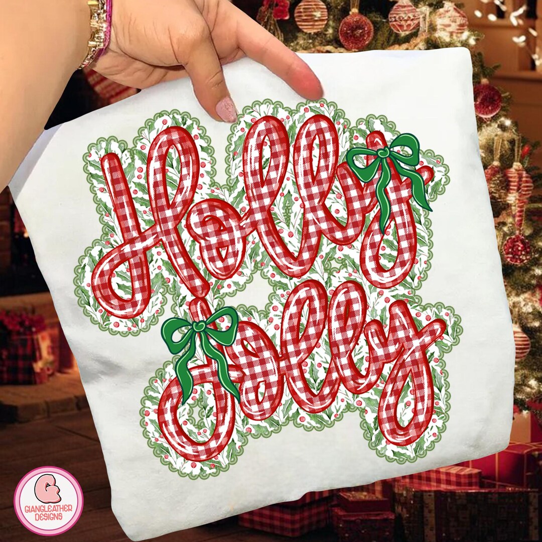 Preppy Holly Jolly Png, Lace Christmas Png, Colorful Brushstroke ...