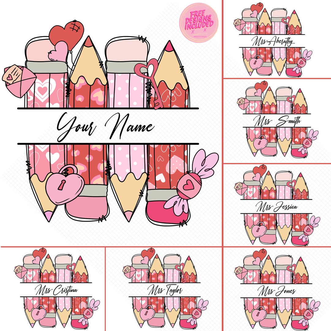 Custom Valentine Pencils Png,custom Name Teacher,teacher Valentine Png ...