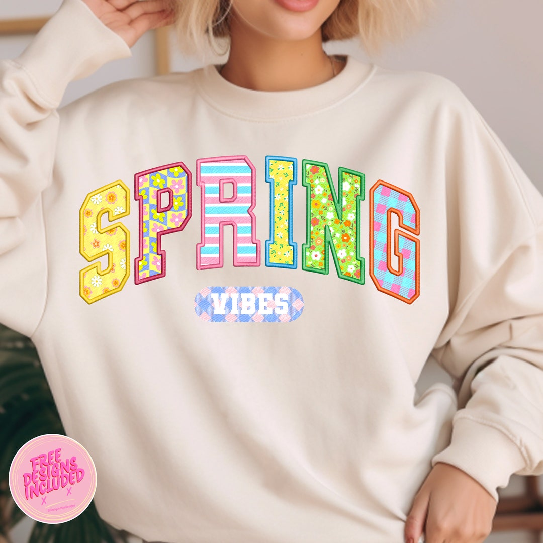 Spring Season Embroidered Png,spring Varsity Png,floral Spring Png ...