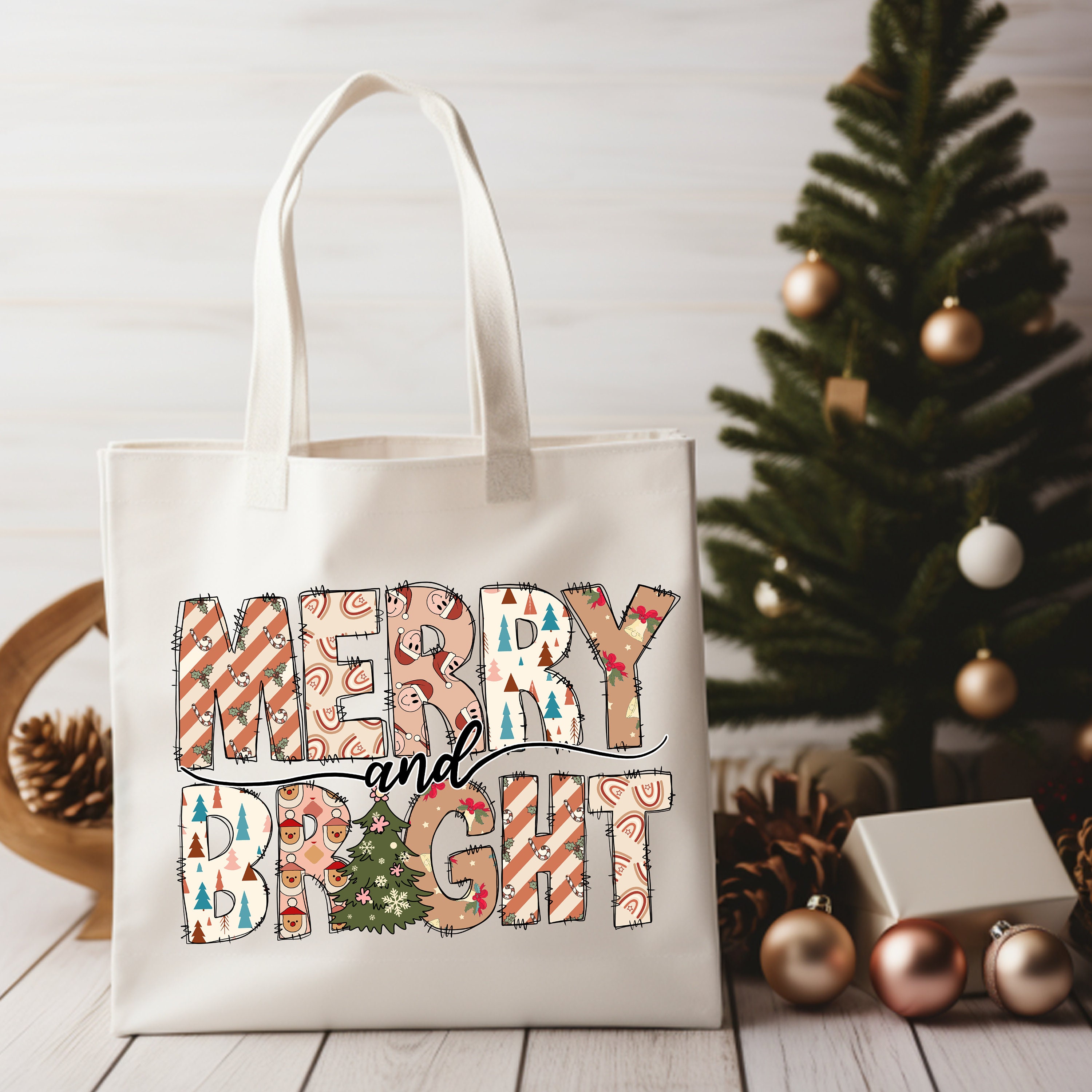 Merry and Bright Png Boho Christmas Png Christmas Tree Png - Etsy