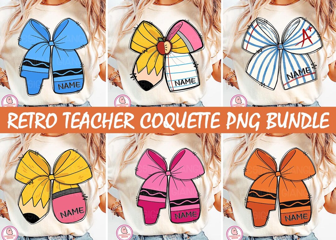 Teacher Coquette Bows Png Bundle,pencil Bow Png,crayon Bow Png, School ...