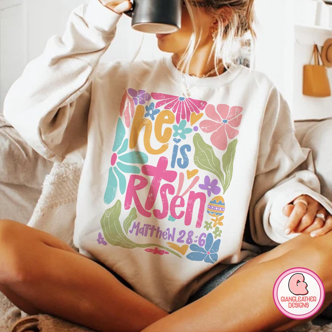 Boho He is Risen Png, Matthew 28:6, Easter Png, Retro Easter Doodles ...