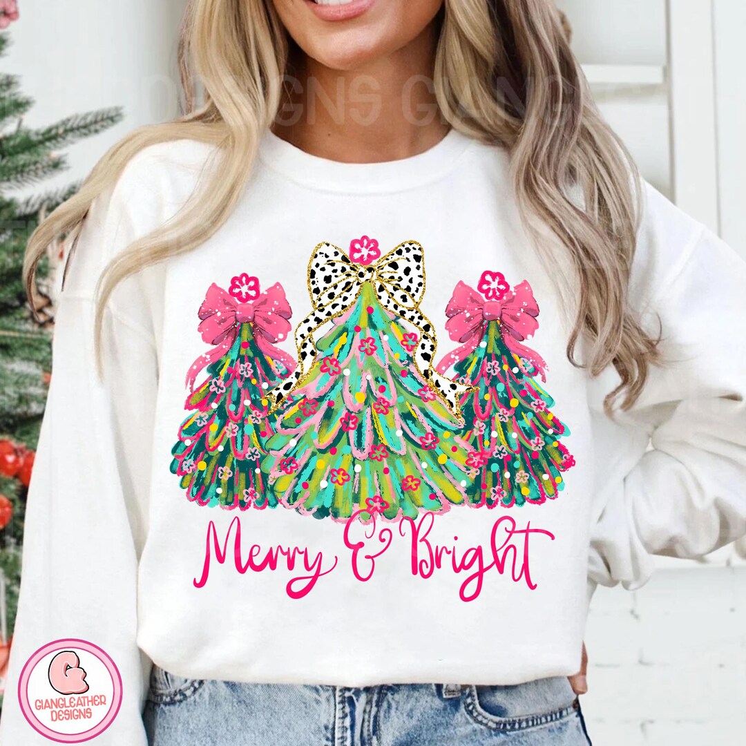 Merry and Bright Christmas Tree Coquette Png, Colorful Brushstroke ...