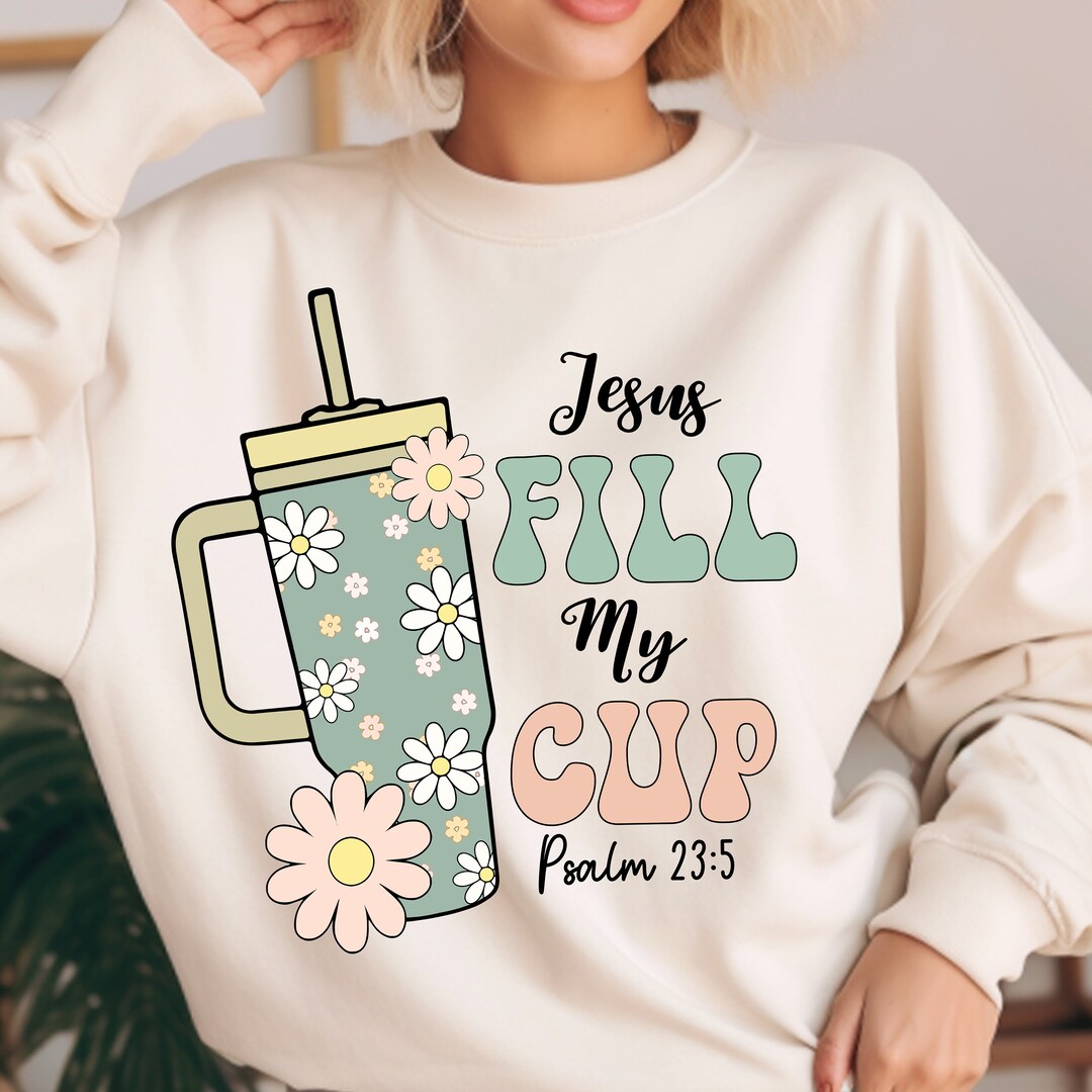 Jesus Fills My Cup Png, Psalm 23:5 Png, Retro Jesus Christian Png ...