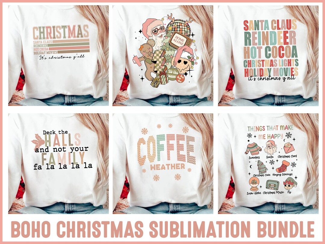 Boho Christmas Bundle Png, Christmas Png Bundle, Christmas Subimation ...