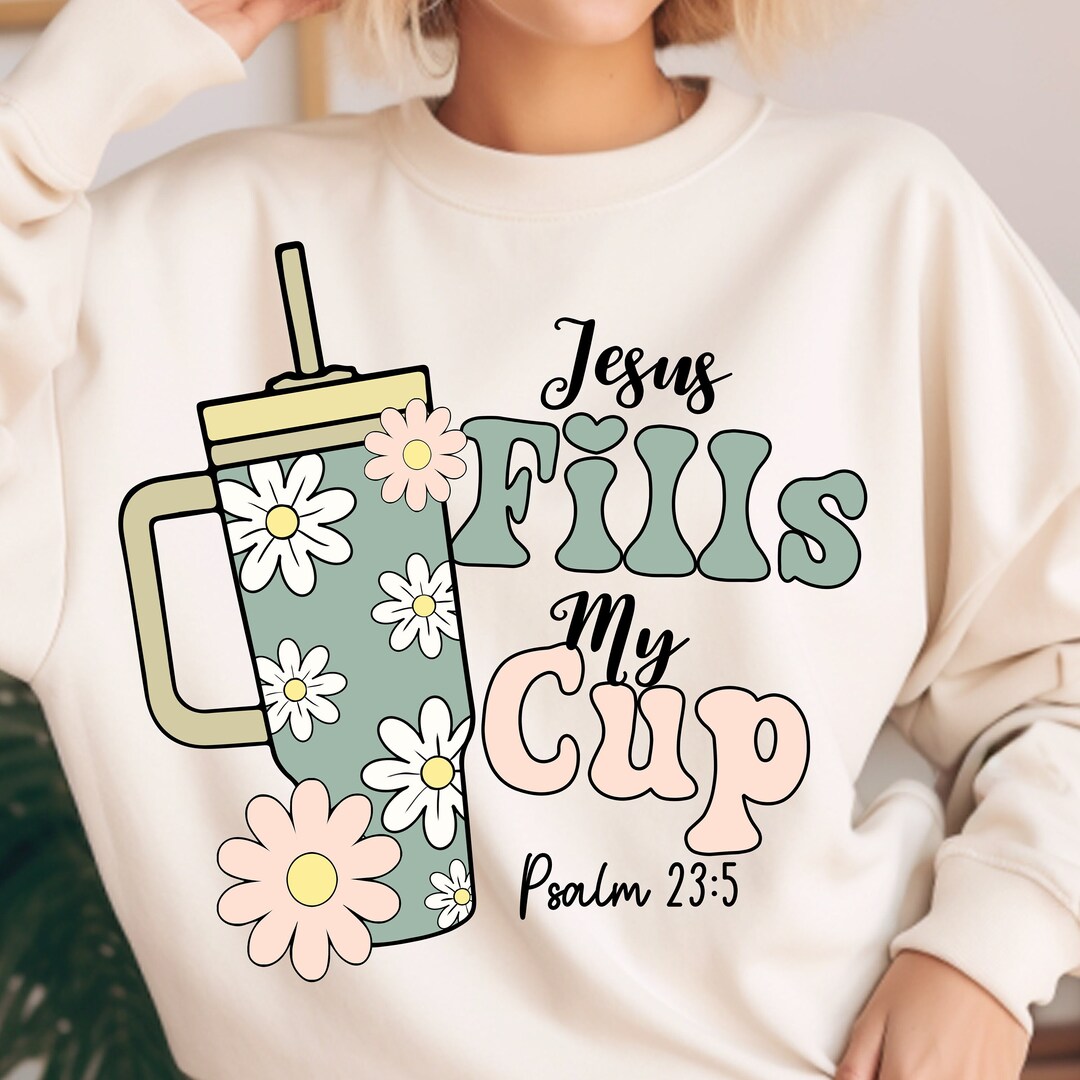 Jesus Fills My Cup Png, Psalm 23:5 Png, Retro Jesus Christian Png ...