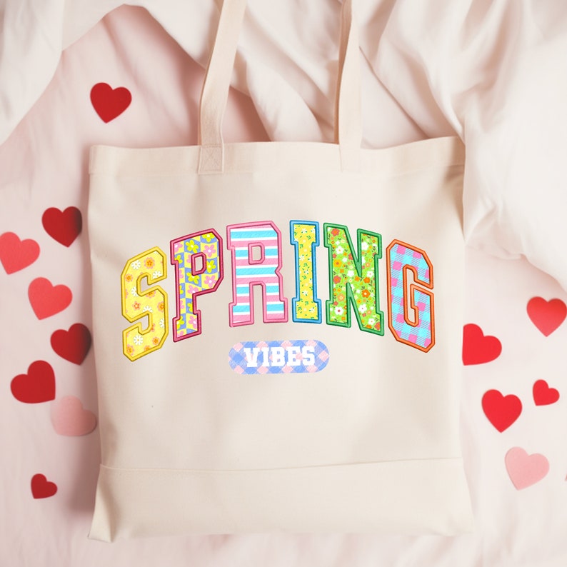 Spring Season Embroidered Png,spring Varsity Png,faux Sequin Spring Png ...