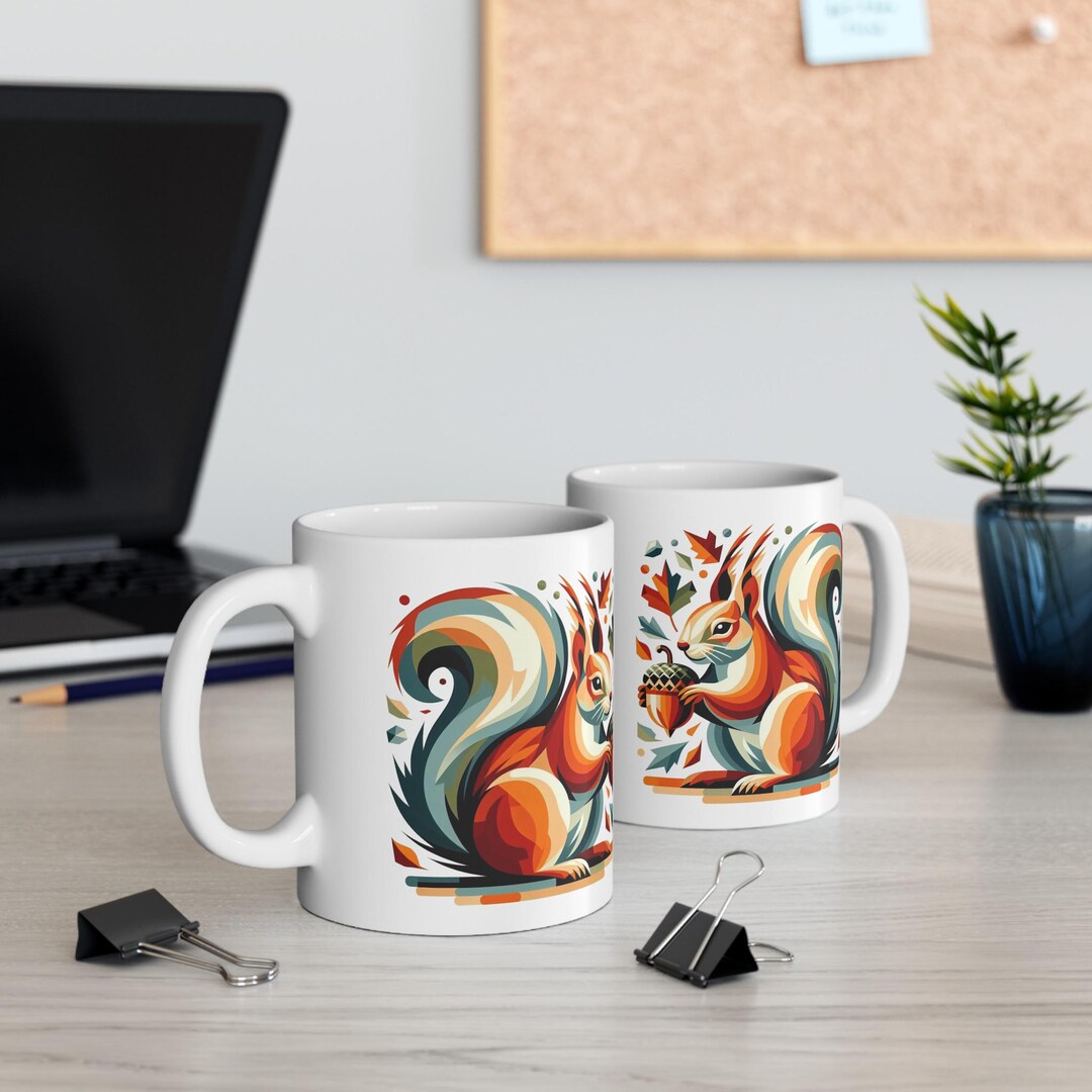 Squirrel Acorn Happy Ceramic Mug, Custom Mug, Logo Mug, Branded Mugs ...