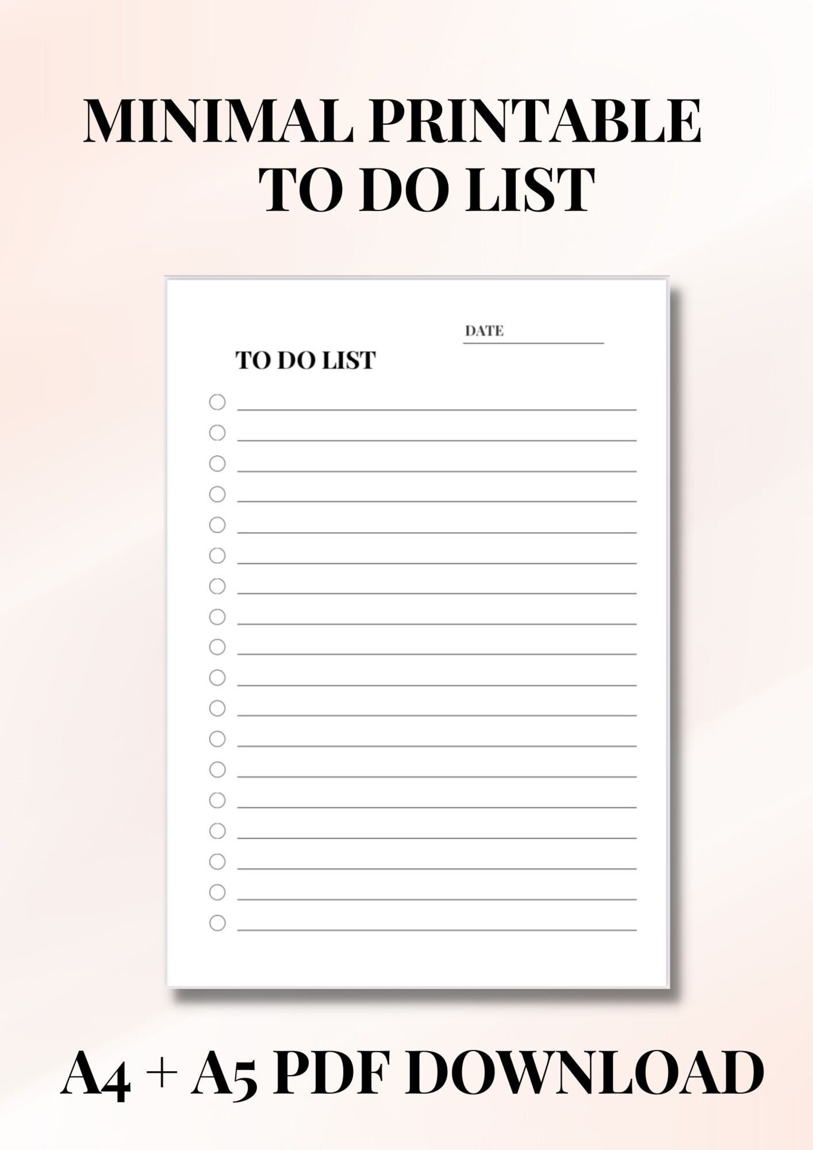 PRINTABLE to Do List. Simple and Minimal List Template. A4 + A5 ...