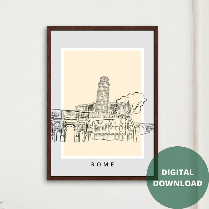 Minimal ROME Art Print, City Map Digital Download, City Wall Art, Line ...