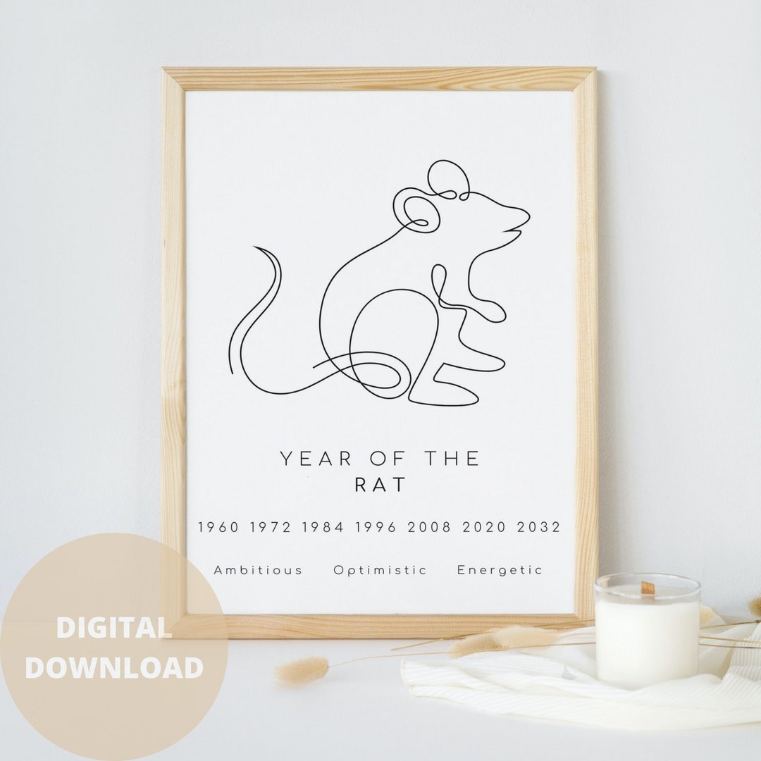 RAT Year Chinese Zodiac Digital Download Wall Art Print, Line Art ...