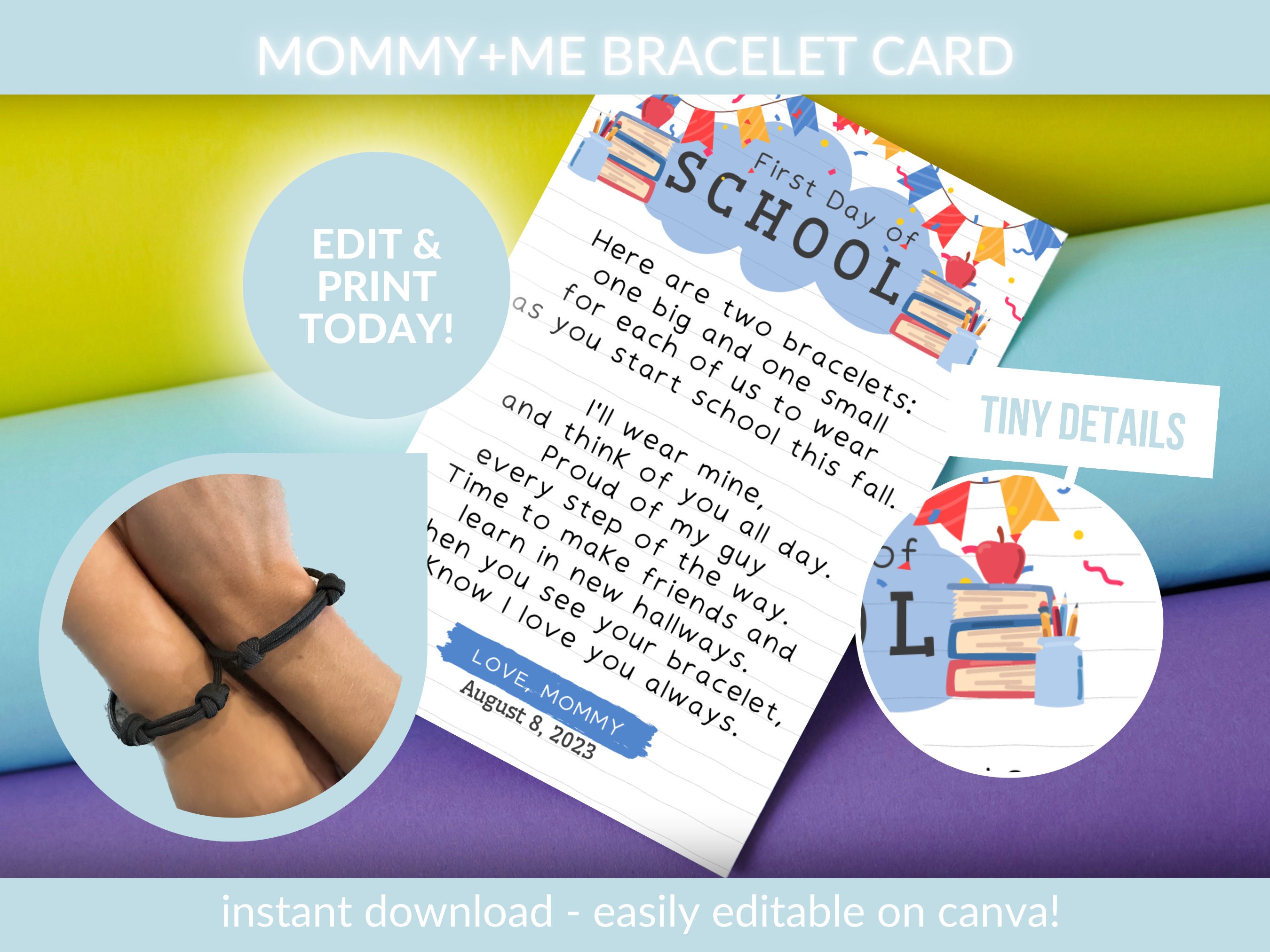 Customizable First Day of School Bracelet Card, First Day of ...