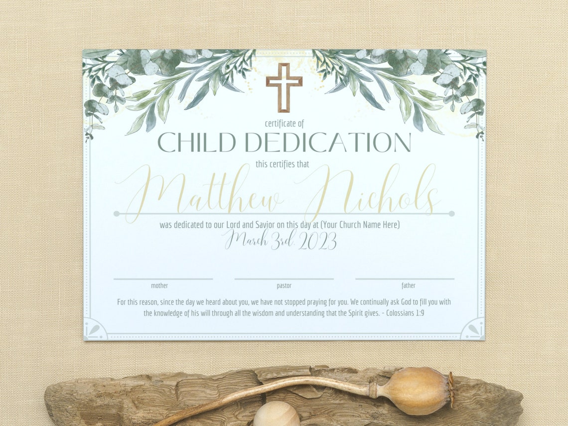 Child Dedication Certificate Template, Editable Certificate for Child ...
