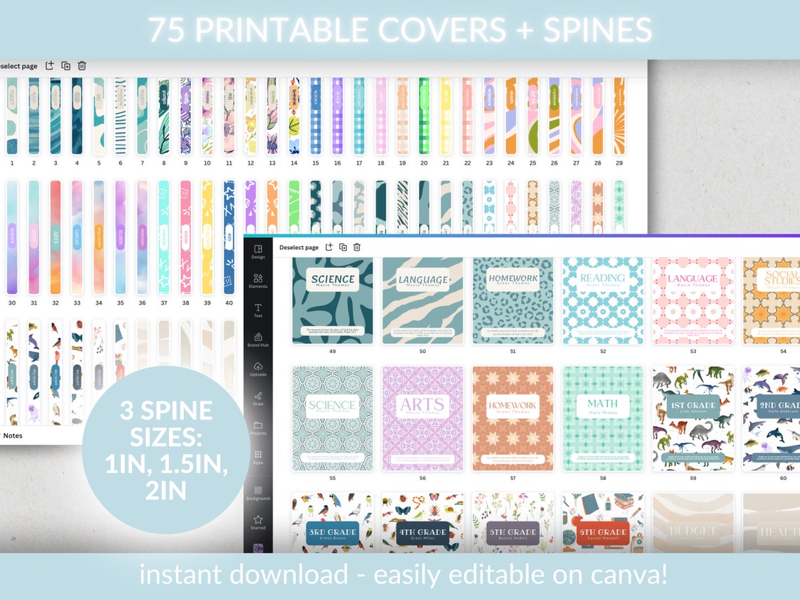Editable Binder Cover and Spine Set of 75, Personalized Binder Cover ...