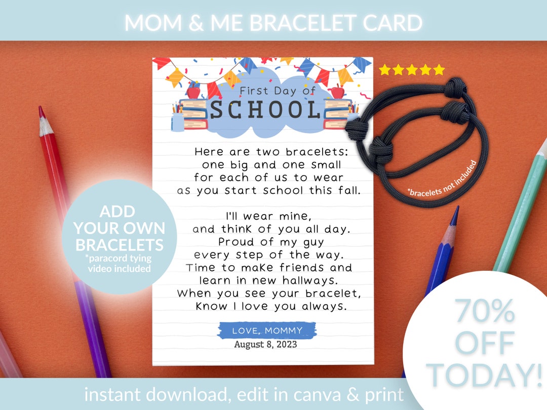 Customizable First Day of School Bracelet Card, First Day of ...