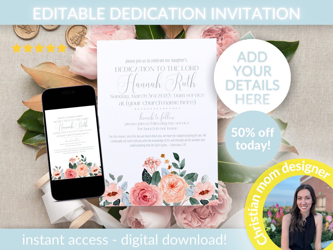Editable Dedication Invitation for Girl Baptism Invitation - Etsy