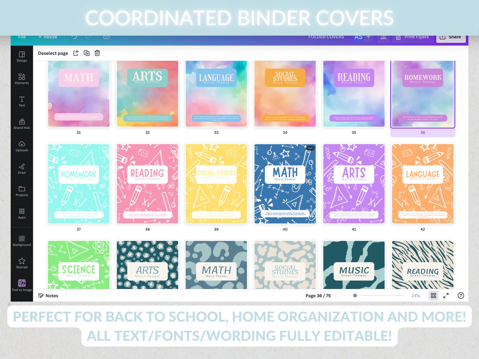 Editable Binder Cover and Spine Set of 75, Personalized Binder Cover ...