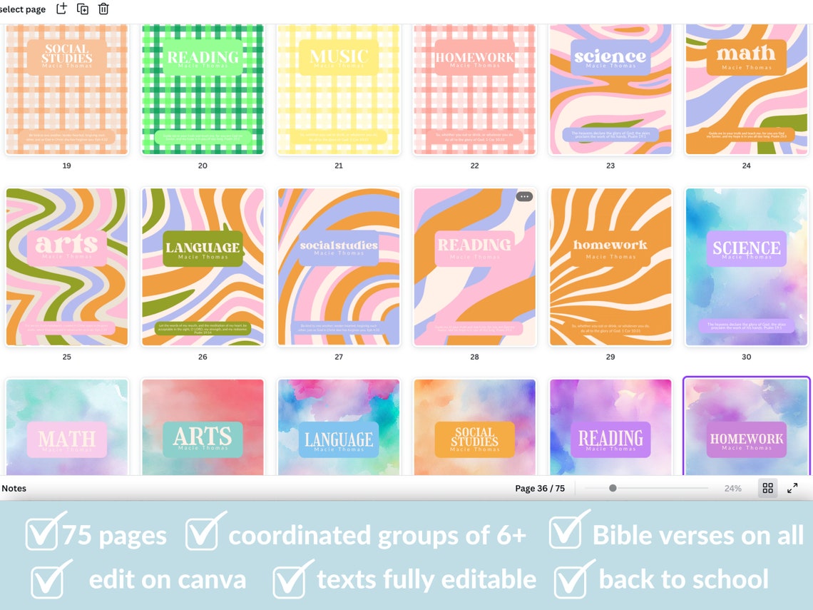 Editable Binder Cover and Spine Set of 75, Personalized Binder Cover ...