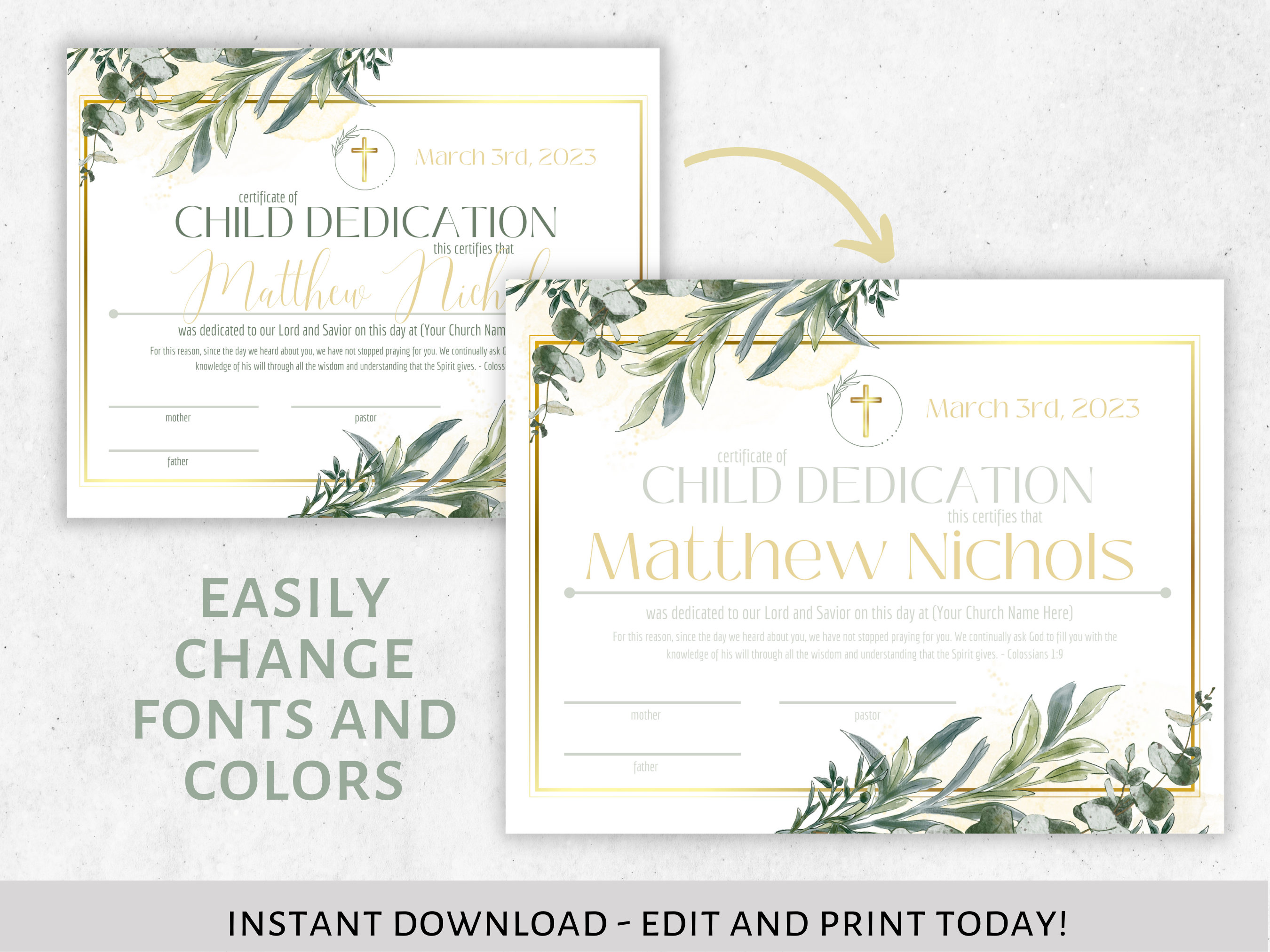 Child Dedication Certificate Template, Editable Certificate for Child ...
