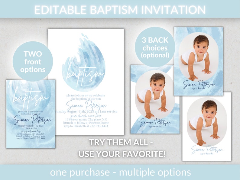 Water Baptism Invitation Boy With Picture Editable Blue - Etsy