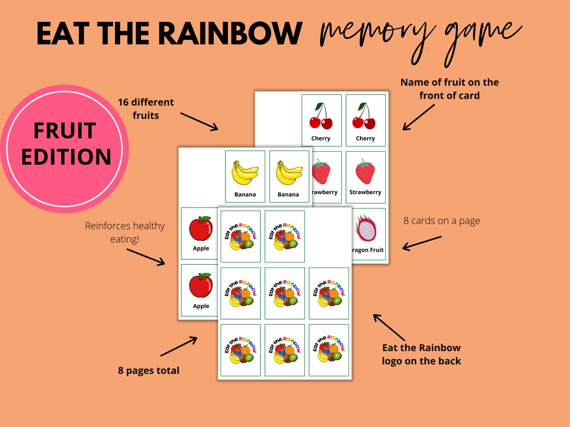 Printable Eat the Rainbow Memory Game Fruit Edition | Matching Game ...