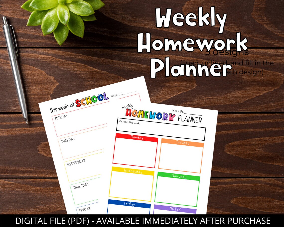Weekly Homework Planner - Etsy