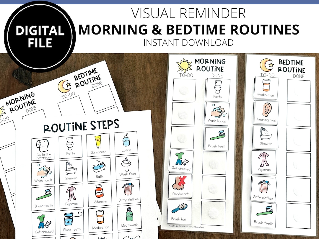 Morning & Bedtime Checklist Routines Kids Schedule ADHD Autism ASD ...