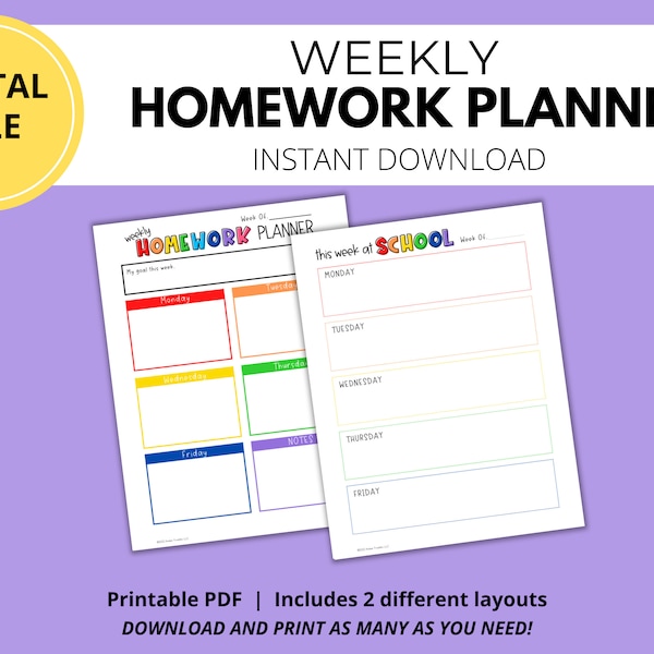 Weekly Homework Planner - Etsy